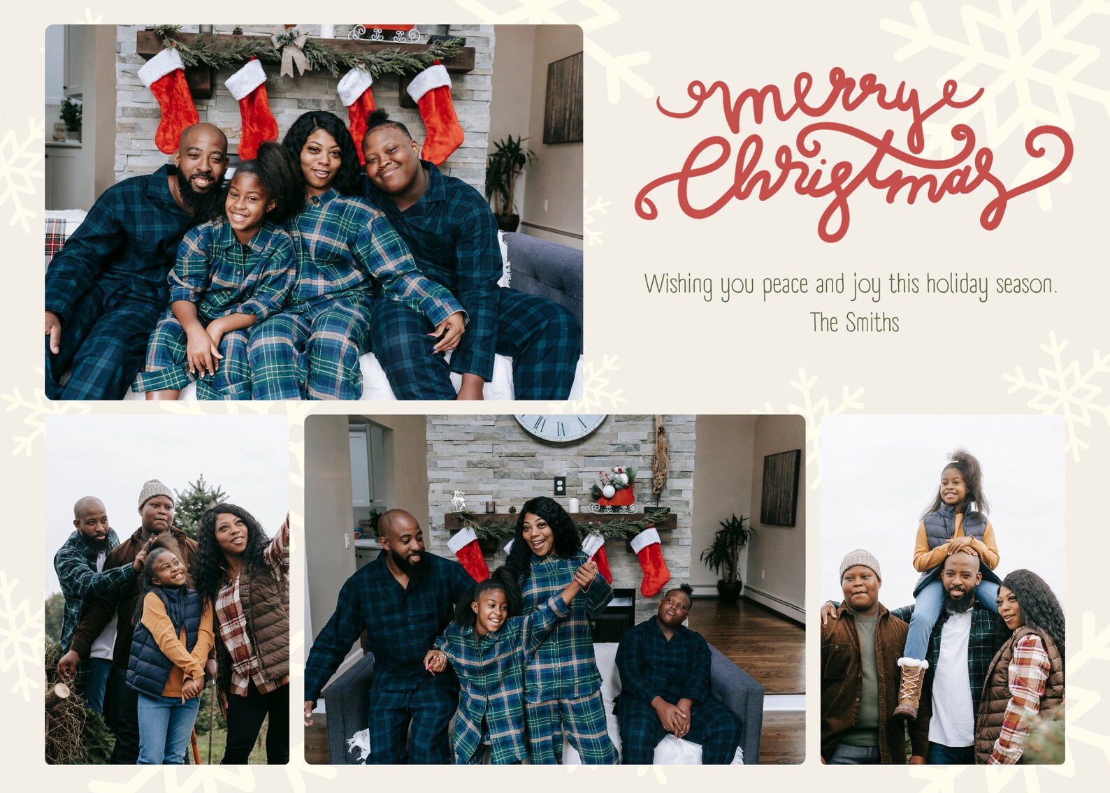 Neutral Snowflake Christmas Card - 5x7 - Pultiple Pictures | Editable ...