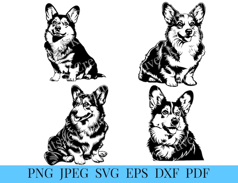 4 Corgi Silhouettes SVG, Vector, Svg, Pdf, Eps, Dxf, PNG, Jpeg, Corgi ...