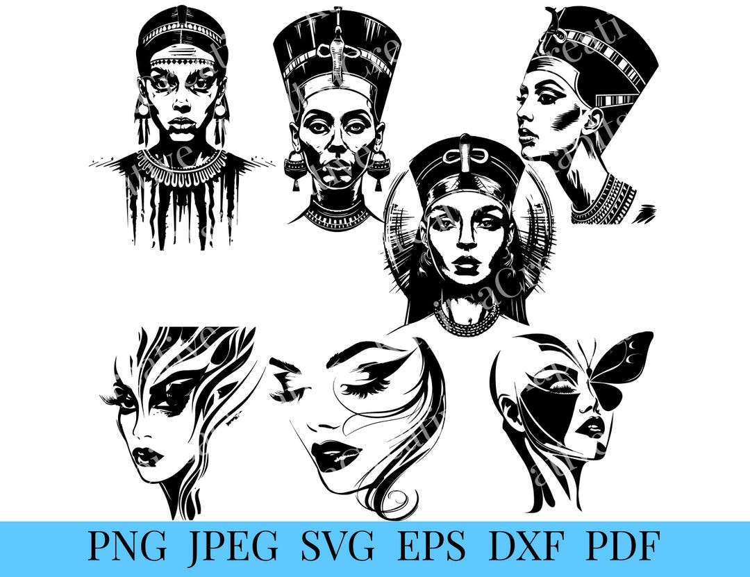 Woman Face Silhouette, Cleopatra SVG, Queen Vector, Cut File, Digital ...