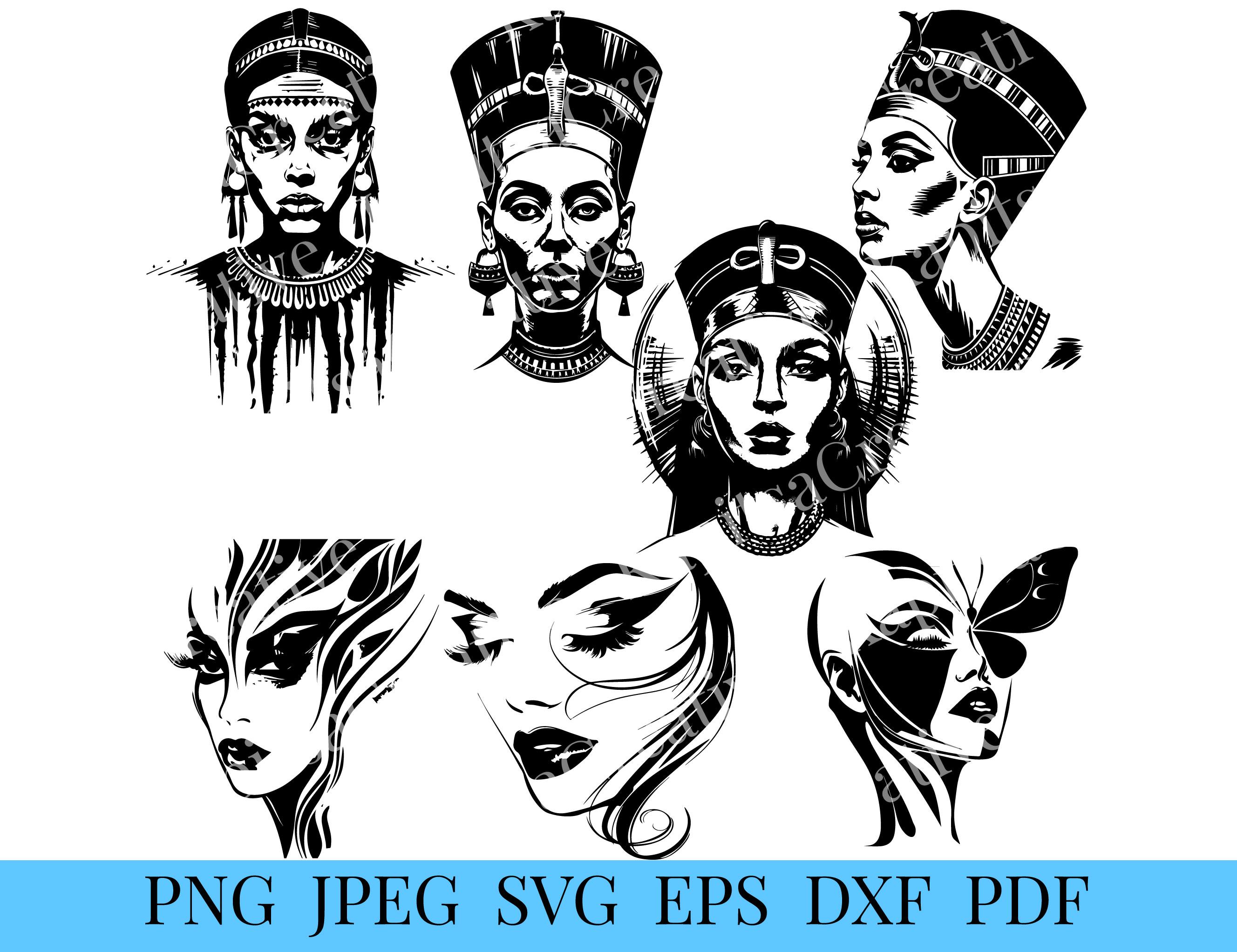 Woman Face Silhouette, Cleopatra SVG, Queen Vector, Cut File, Digital ...