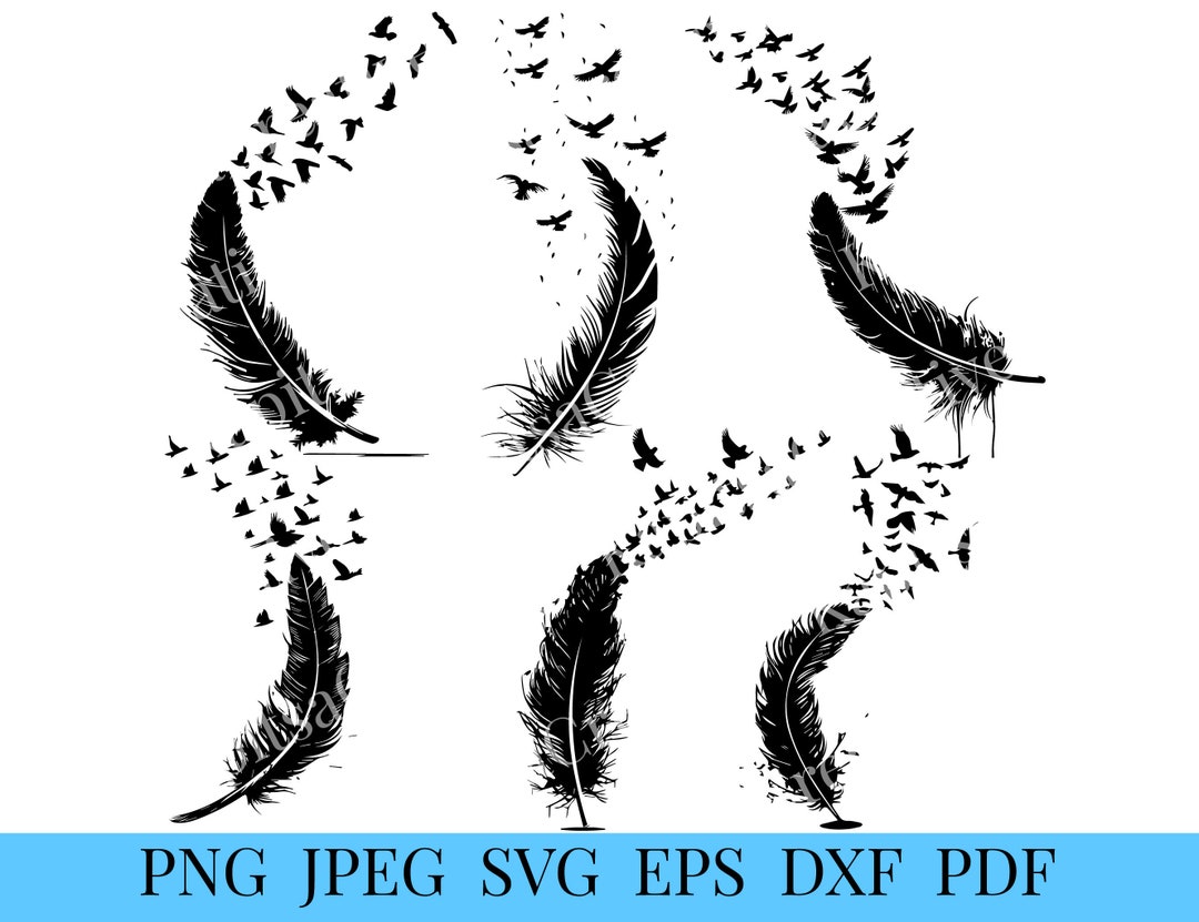 Feathers With Birds SVG, Feather Vector, Cutting File, Digital Download ...