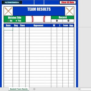Microsoft Excel Spreadsheet - Baseball Team Results - Etsy
