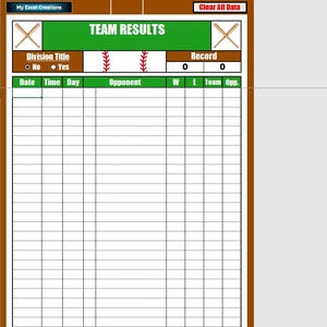 Microsoft Excel Spreadsheet - Baseball Team Results - Etsy
