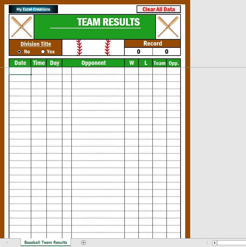 Microsoft Excel Spreadsheet Baseball Team Results - Etsy