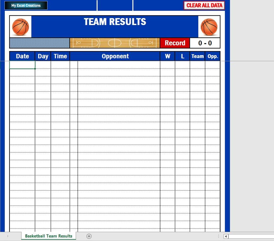 Microsoft Excel Spreadsheet - Basketball Team Results - Etsy