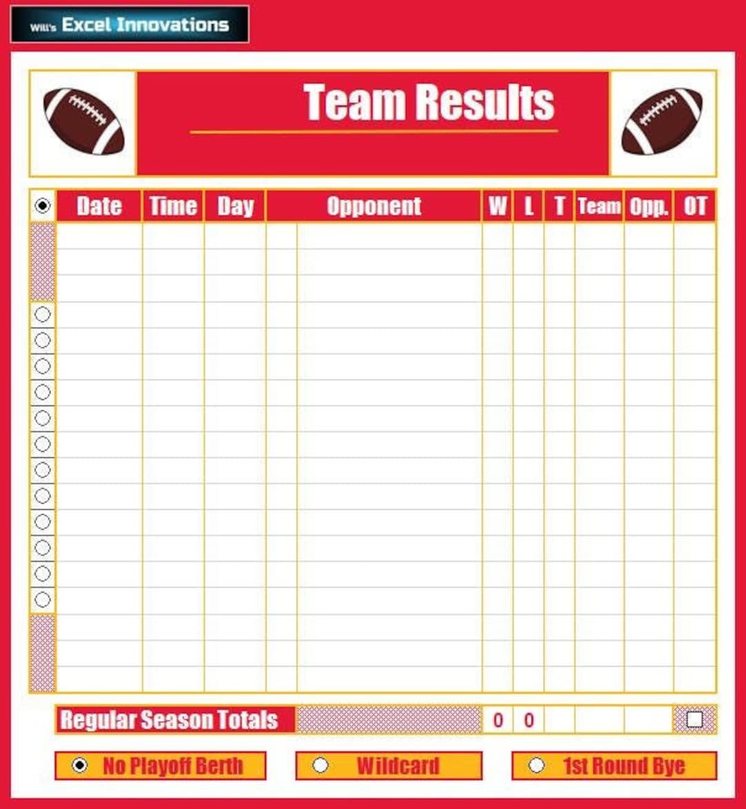 Microsoft Excel Football Team Season Results Spreadsheet 16 - Etsy