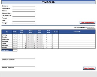 Microsoft Excel Spreadsheet - Employee Bi-weekly Time Sheet - Etsy