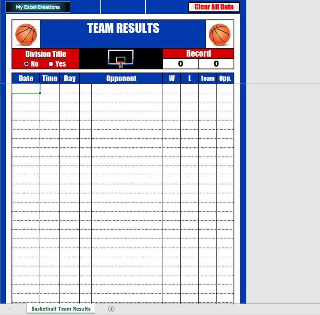 Microsoft Excel Spreadsheet - Basketball Team Results - Etsy