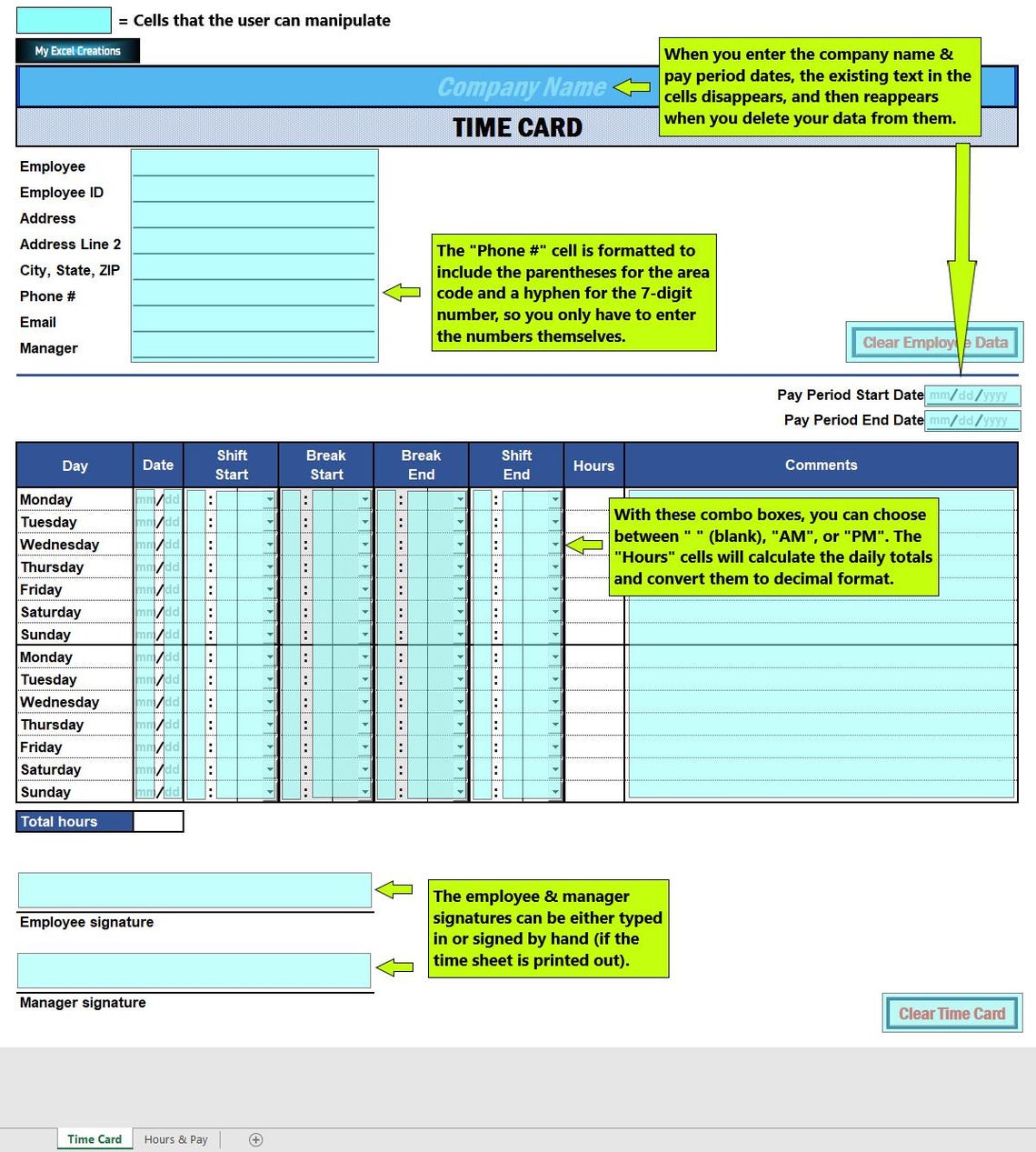 Microsoft Excel Spreadsheet - Employee Bi-weekly Time Sheet - Etsy