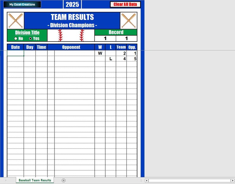 Microsoft Excel Spreadsheet - Baseball Team Results - Etsy