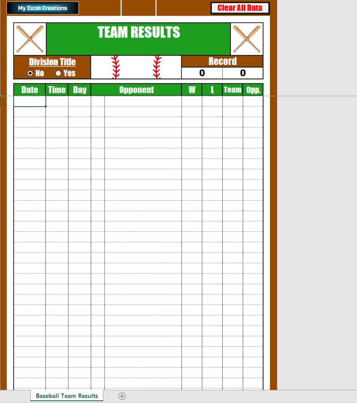 Microsoft Excel Spreadsheet - Baseball Team Results - Etsy