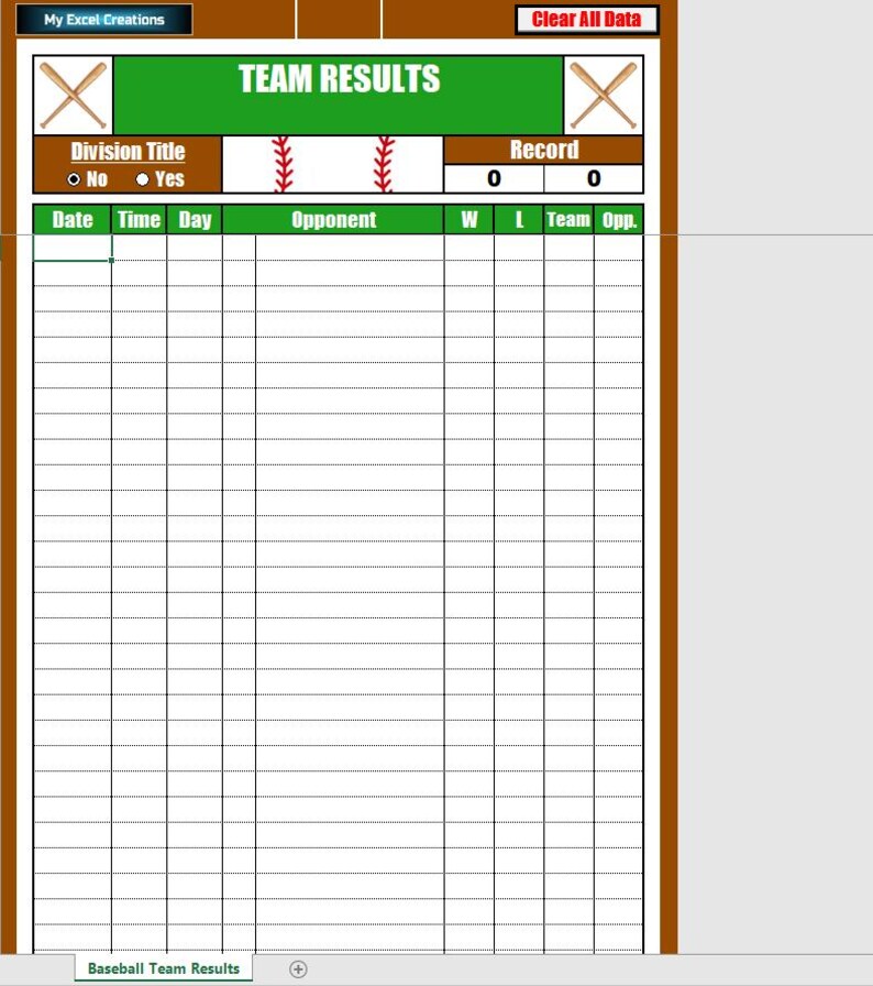 Microsoft Excel Spreadsheet - Baseball Team Results - Etsy