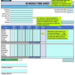 Microsoft Excel Spreadsheet - Employee Bi-weekly Time Sheet - Etsy