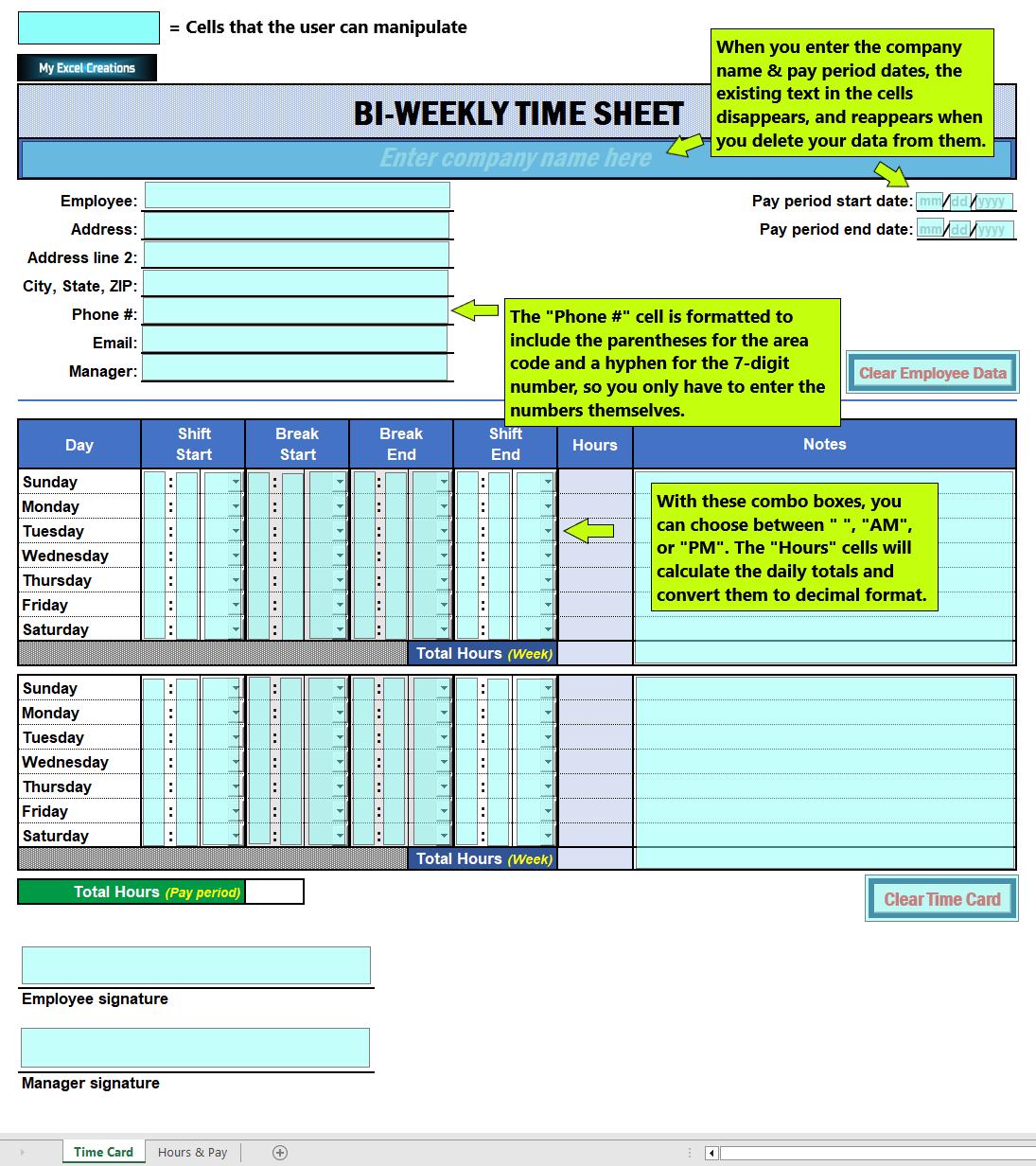 Microsoft Excel Spreadsheet - Employee Bi-weekly Time Sheet - Etsy
