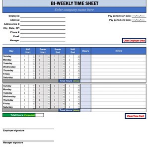 Microsoft Excel Spreadsheet - Employee Bi-weekly Time Sheet - Etsy