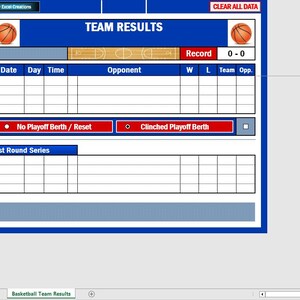 Microsoft Excel Spreadsheet - Basketball Team Results - Etsy