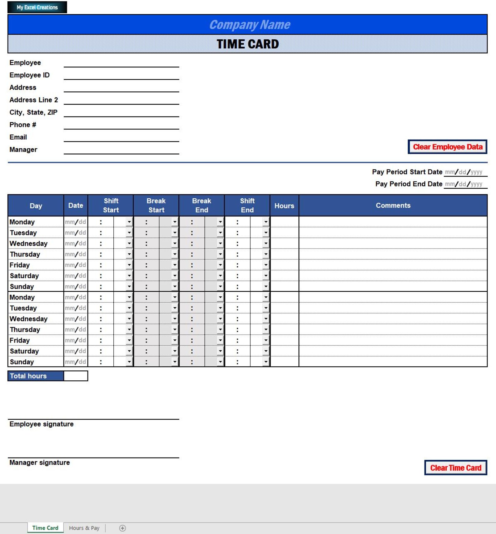 Microsoft Excel Spreadsheet - Employee Bi-weekly Time Sheet - Etsy