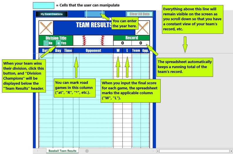Microsoft Excel Spreadsheet - Baseball Team Results - Etsy