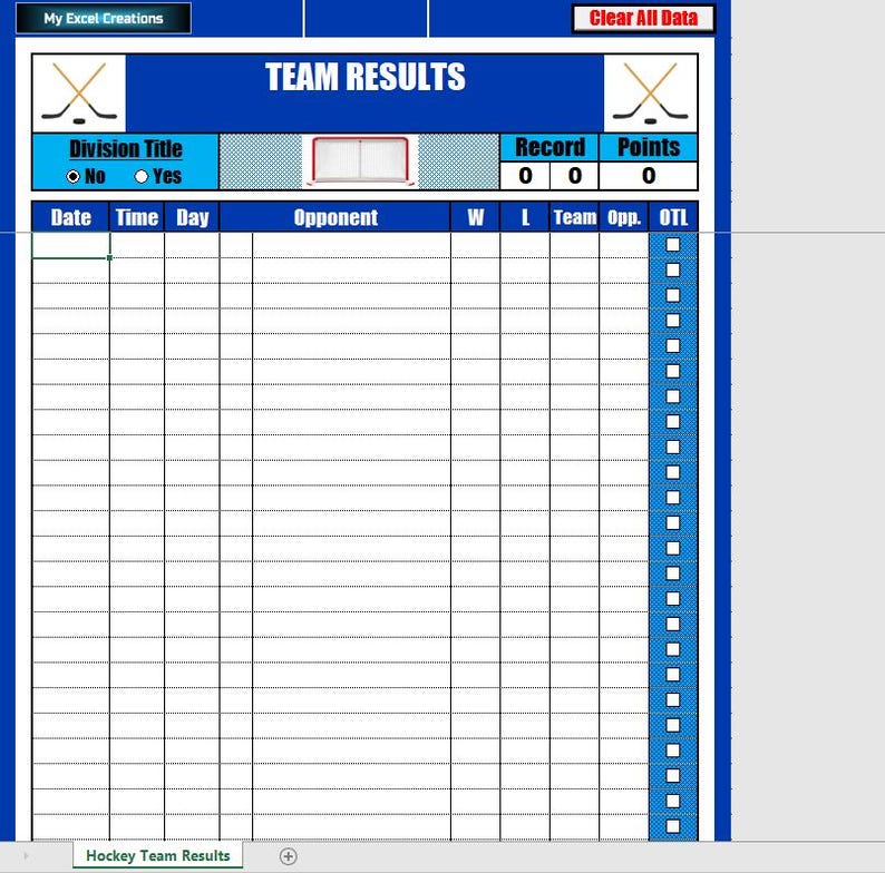 Microsoft Excel Spreadsheet - Hockey Team Results - Etsy