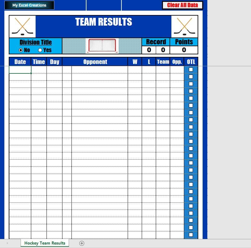 Microsoft Excel Spreadsheet - Hockey Team Results - Etsy
