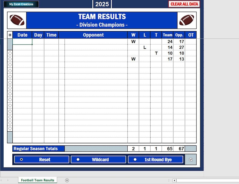 Microsoft Excel Spreadsheet - Football Team Results - Etsy