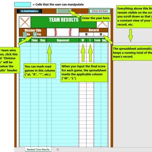 Microsoft Excel Spreadsheet - Baseball Team Results - Etsy