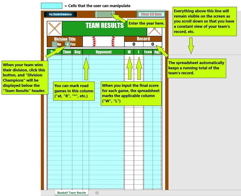 Microsoft Excel Spreadsheet - Baseball Team Results - Etsy