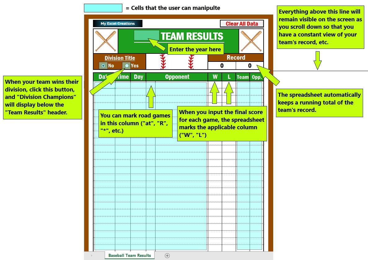 Microsoft Excel Spreadsheet - Baseball Team Results - Etsy