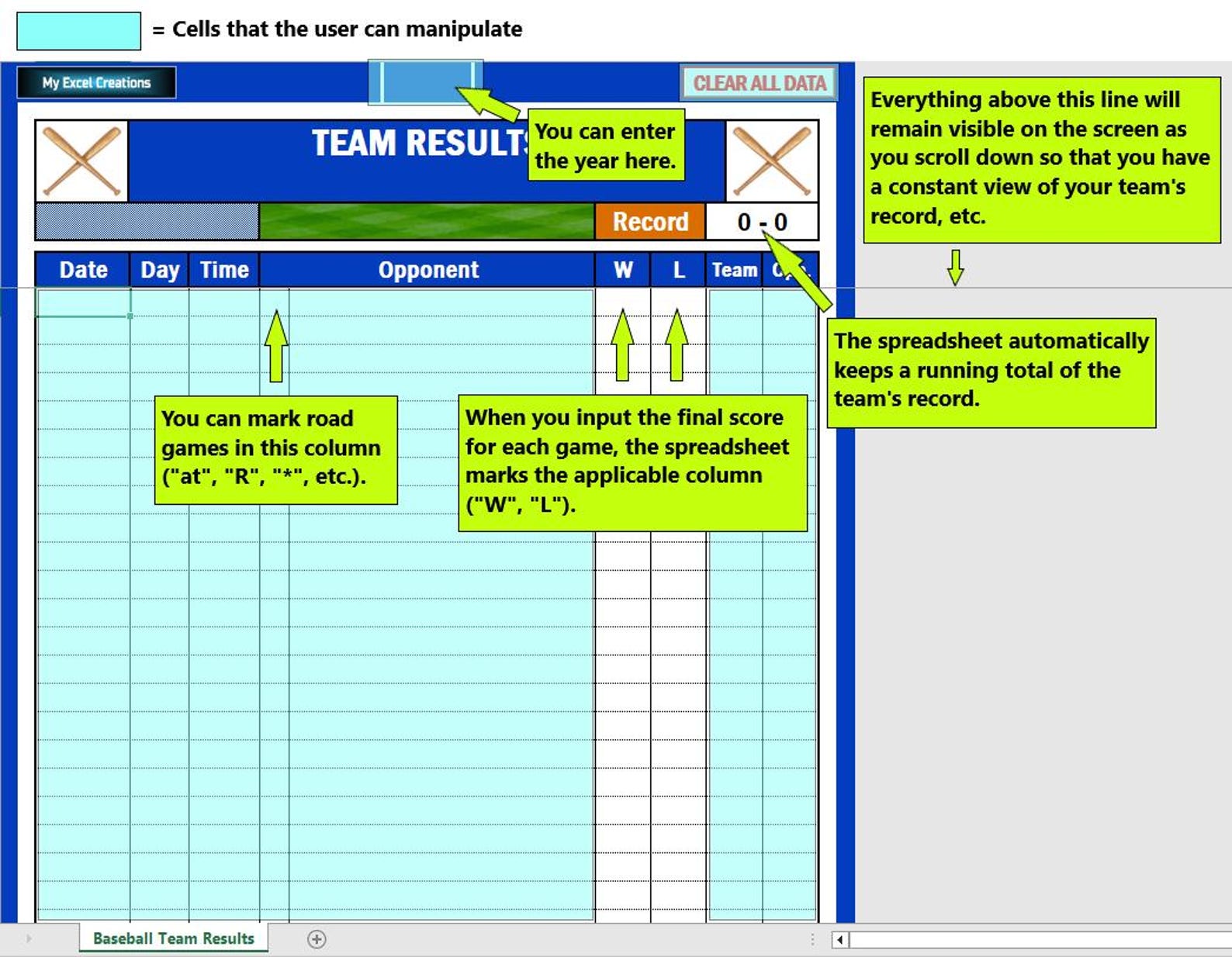 Microsoft Excel Spreadsheet - Baseball Team Results - Etsy