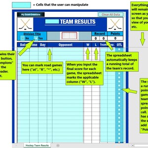 Microsoft Excel Spreadsheet Hockey Team Results - Etsy