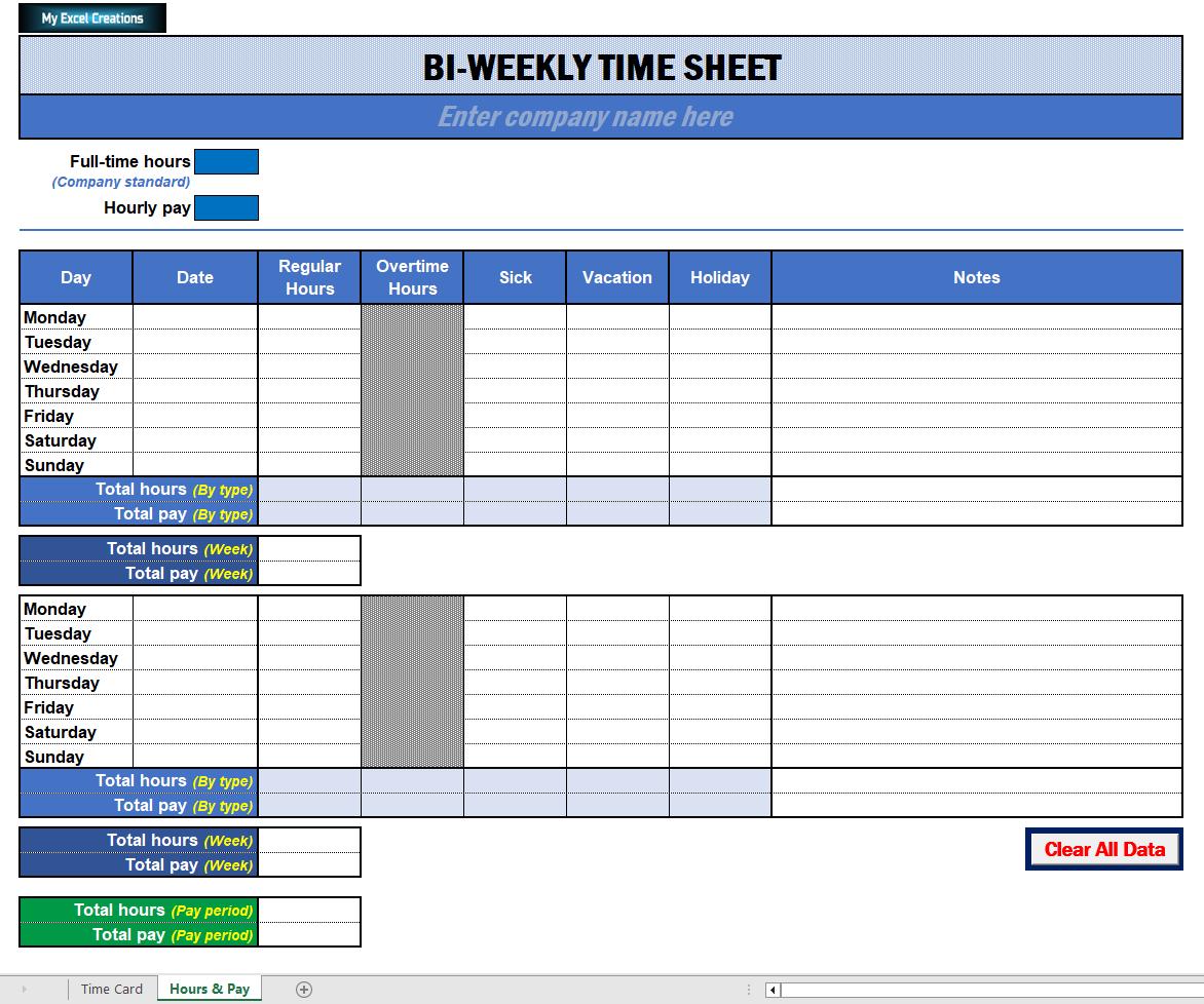 Microsoft Excel Spreadsheet - Employee Bi-weekly Time Sheet - Etsy