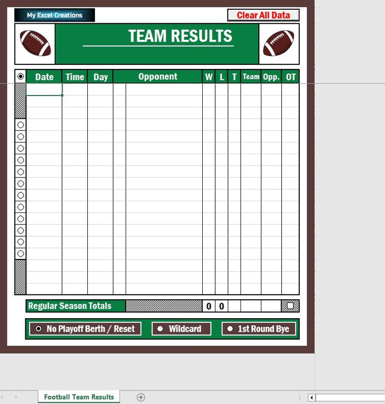 Microsoft Excel Spreadsheet Football Team Results - Etsy