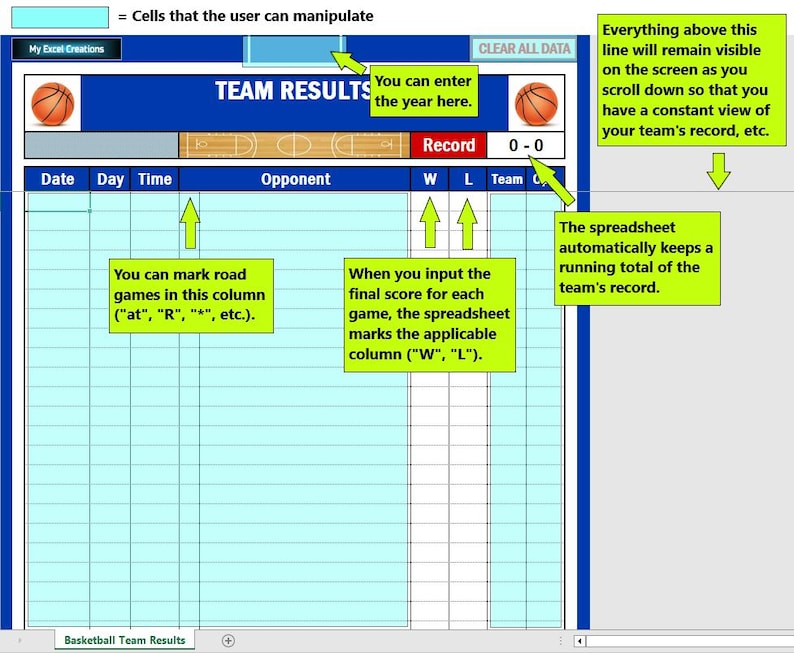 Microsoft Excel Spreadsheet - Basketball Team Results - Etsy