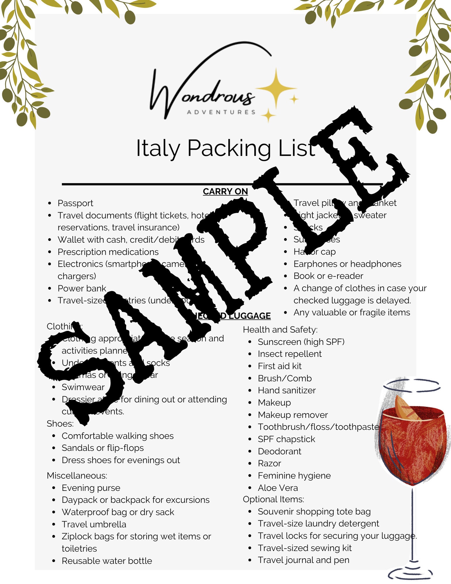 Italy Packing List Travel Itinerary Template Trip Itinerary Printable ...