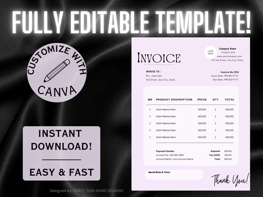 Invoice Template | Editable, Custom Small Businesses Invoice Template ...