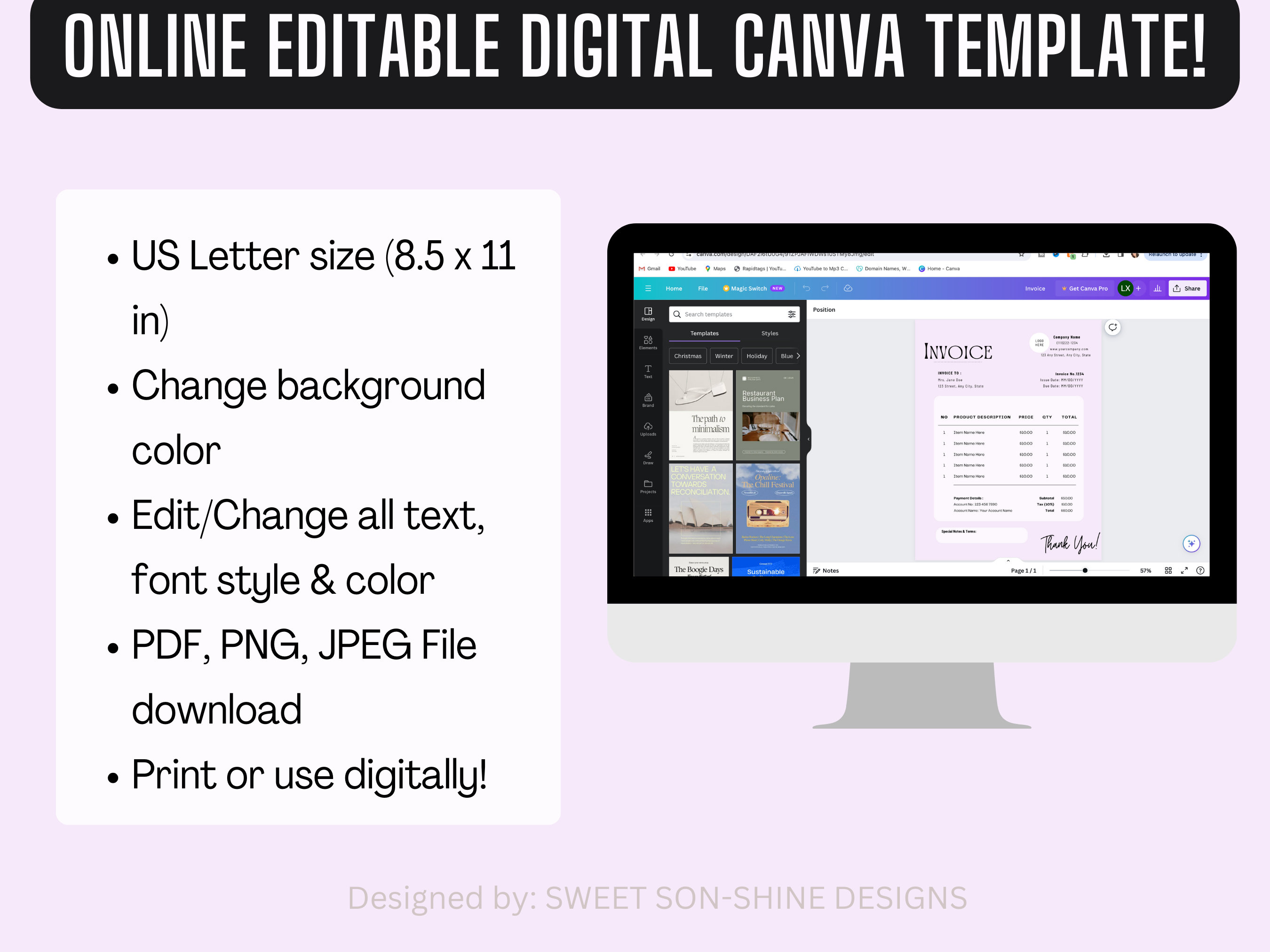 Invoice Template | Editable, Custom Small Businesses Invoice Template ...
