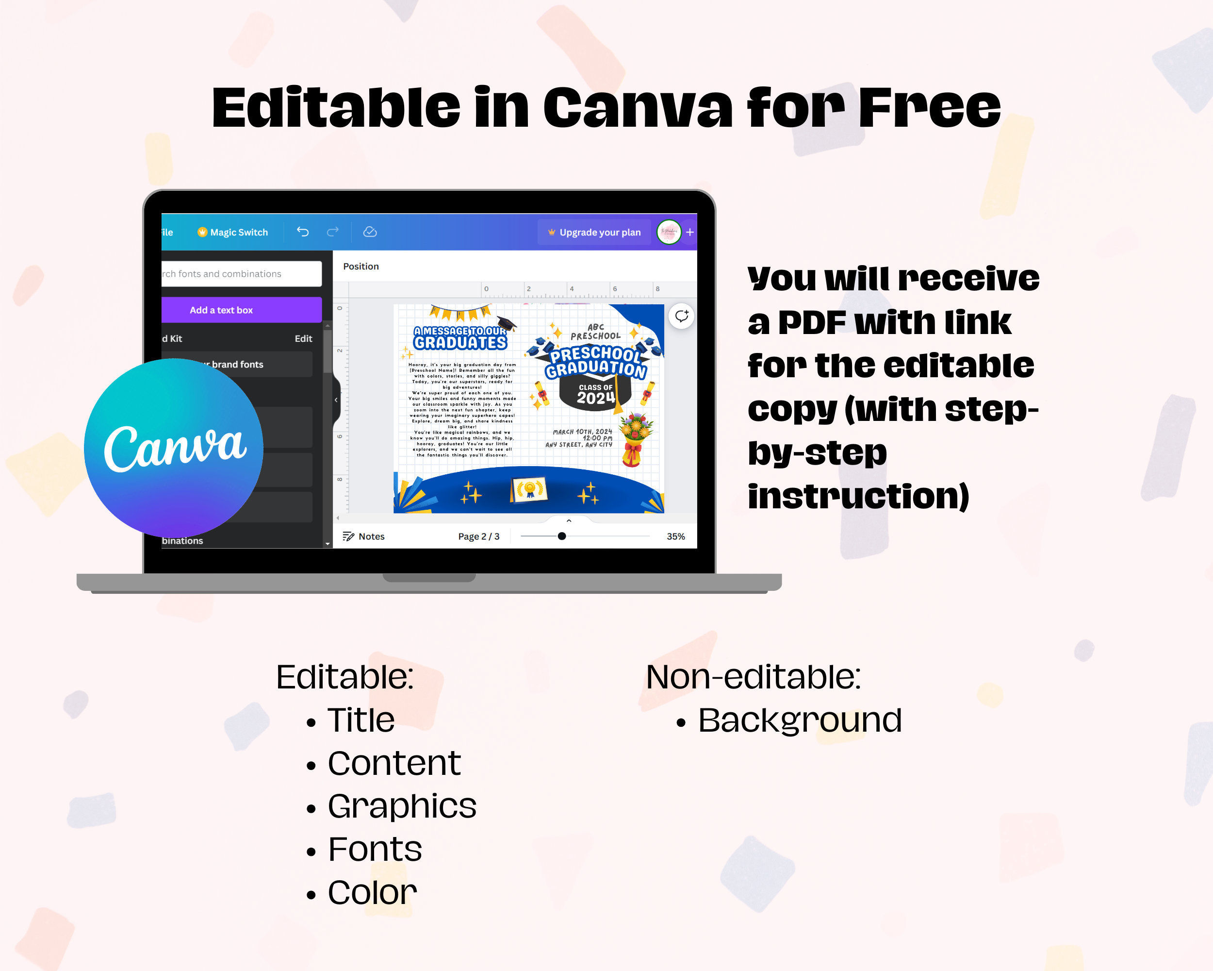 Editable Preschool Graduation Program, Kindergarten Elementary or Pre K ...