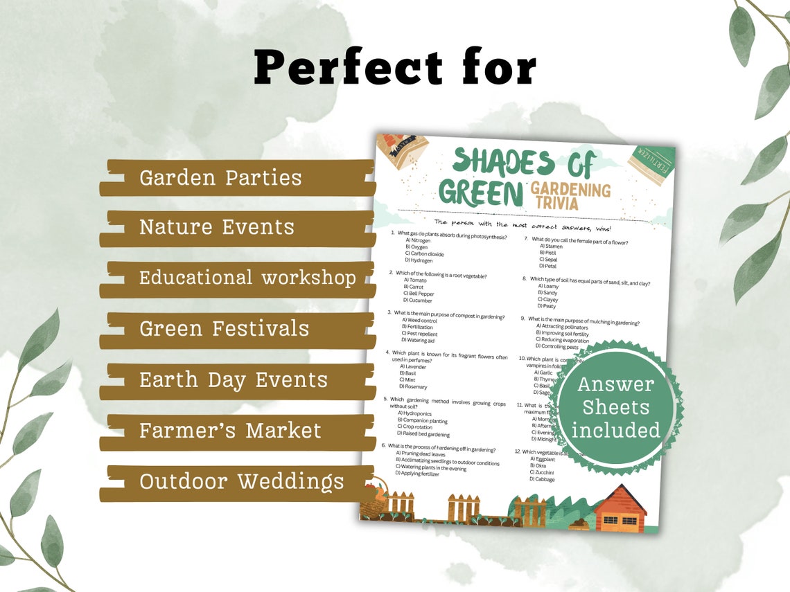 Gardening Trivia Game for Garden Party Games, Spring Trivia Easter ...