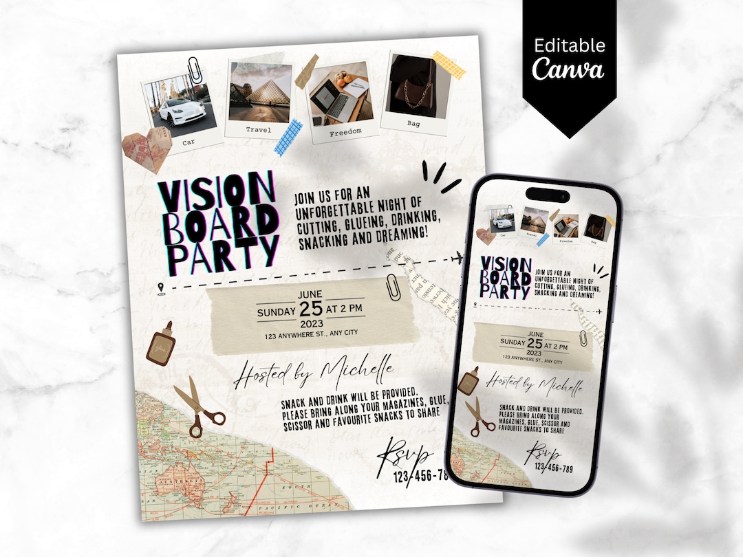Vision Board Party Invitation, Vision Board Flyer or Vision Board Party ...
