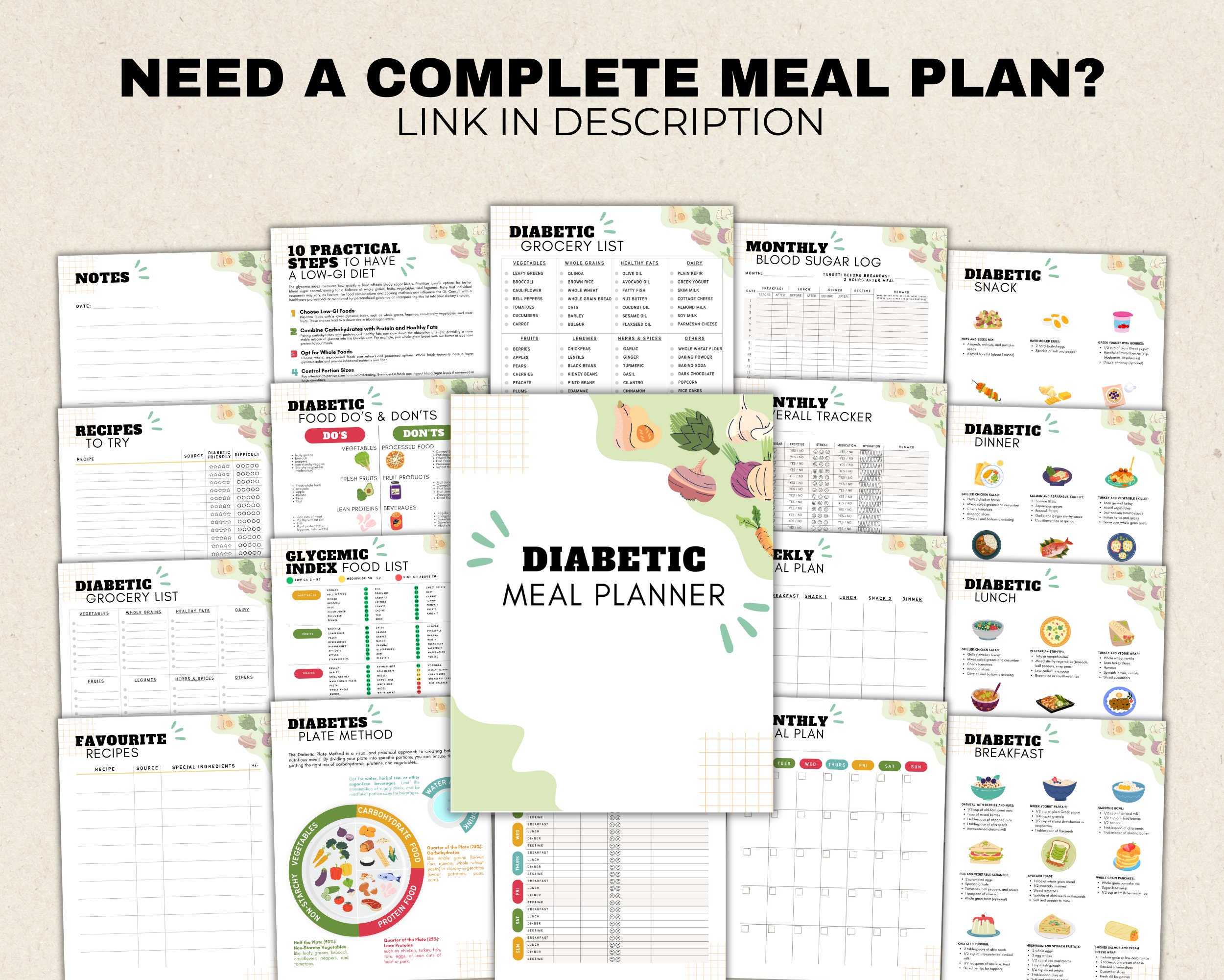 Visual Blood Sugar Log for Type 2 Diabetes, Diabetic Meal Plan ...