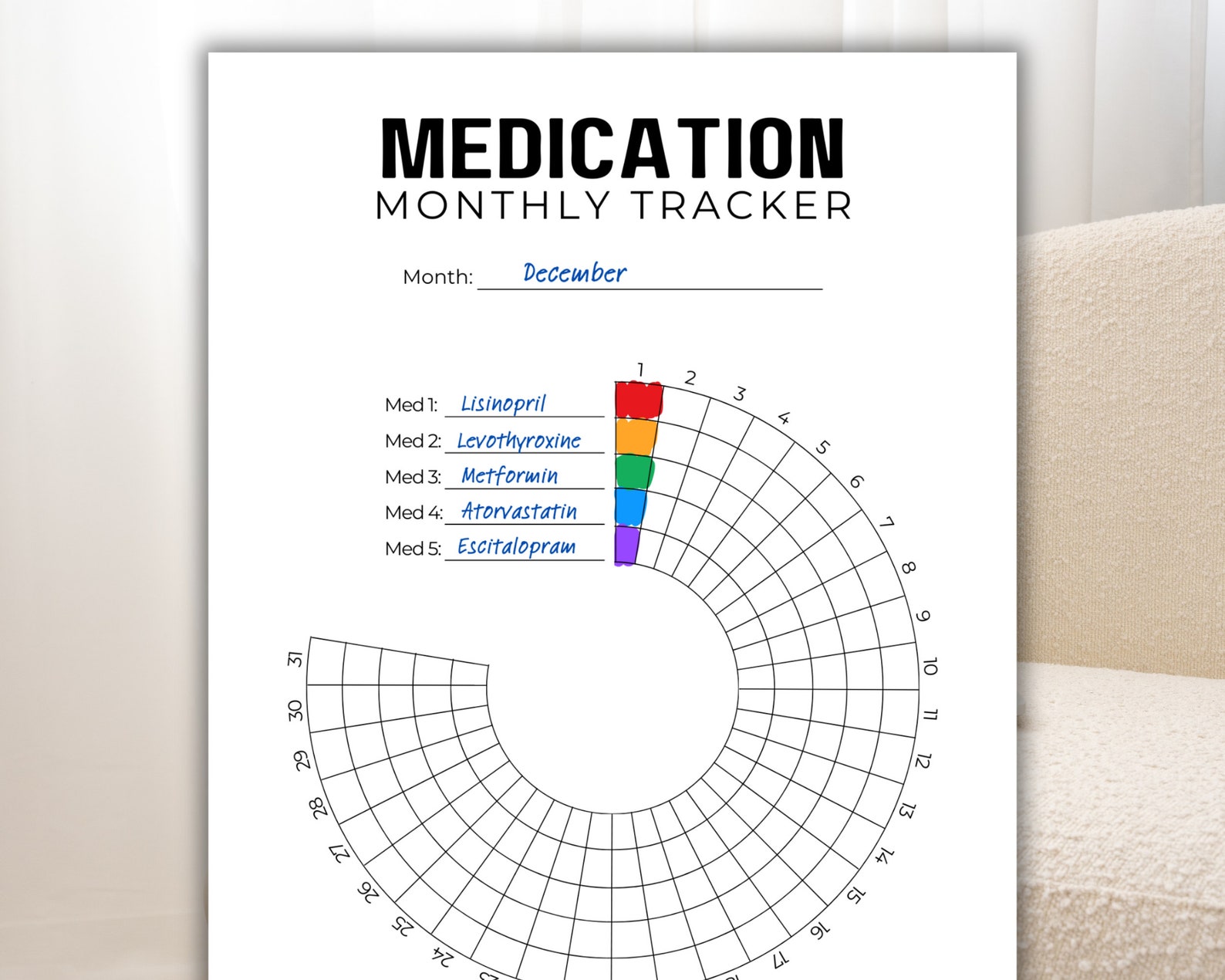 Visual Medication Tracker and Monthly Medicine Log, Medicine List and ...