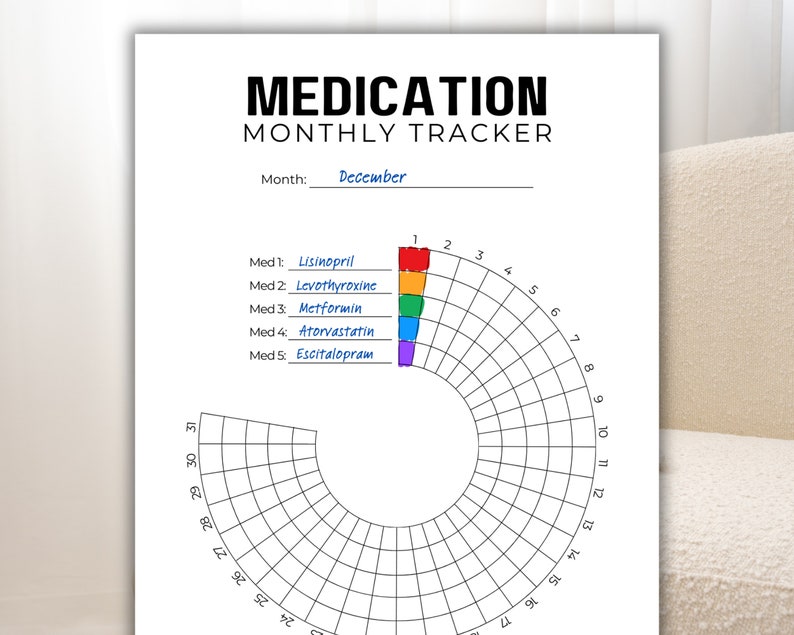 Visual Medication Tracker and Monthly Medicine Log, Medicine List and ...