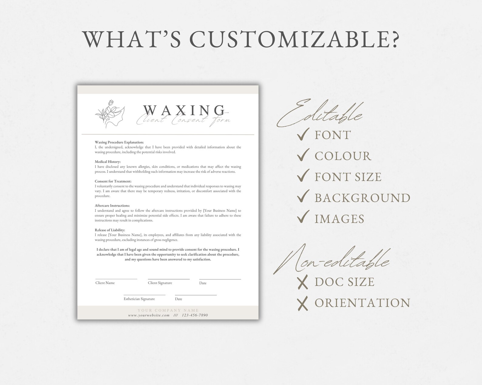 Modern Waxing Consent Form, Esthetician Forms for Liability Waiver and ...