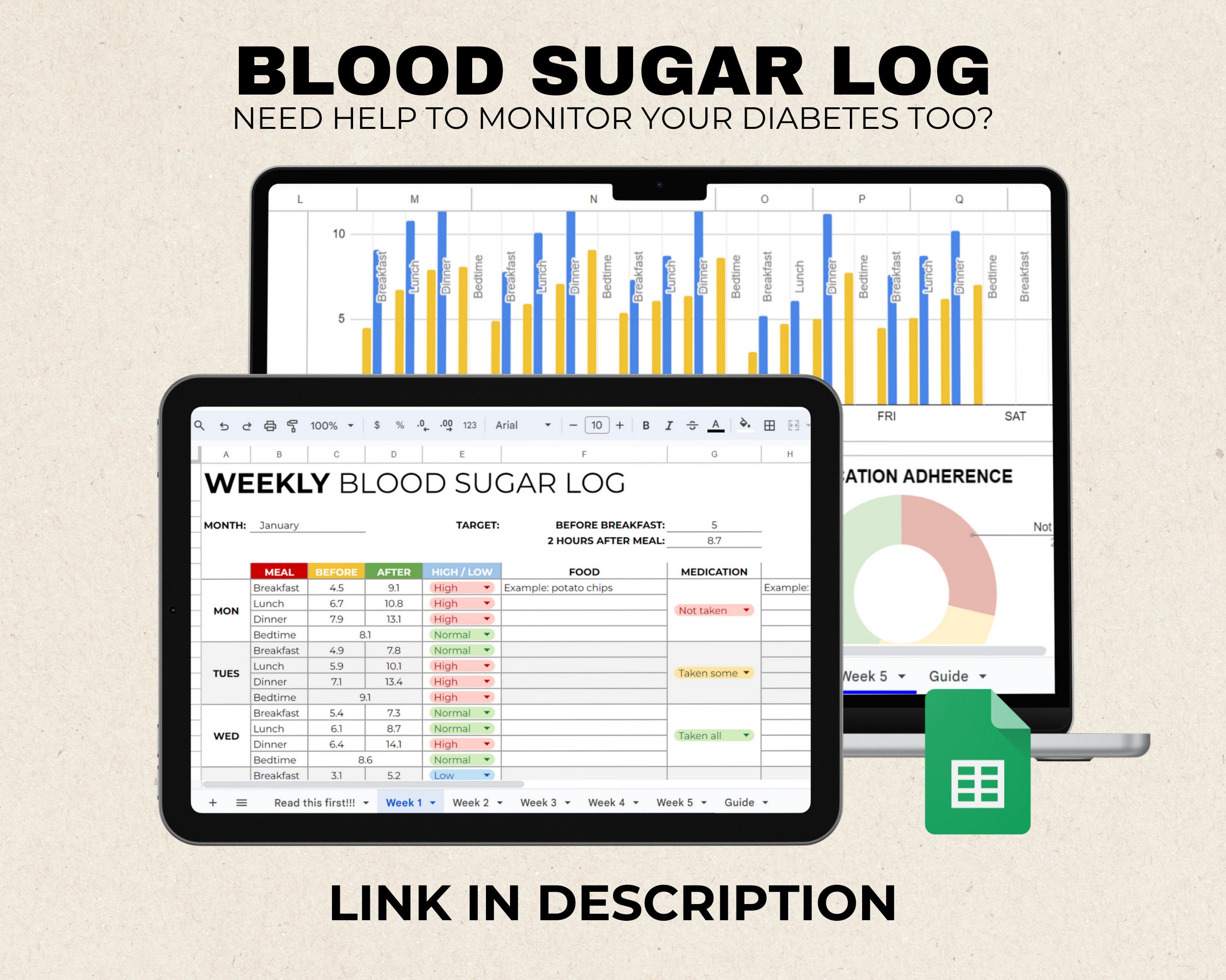 Blood Pressure Log Google Sheets and Chart, Caregiver Log With Blood ...