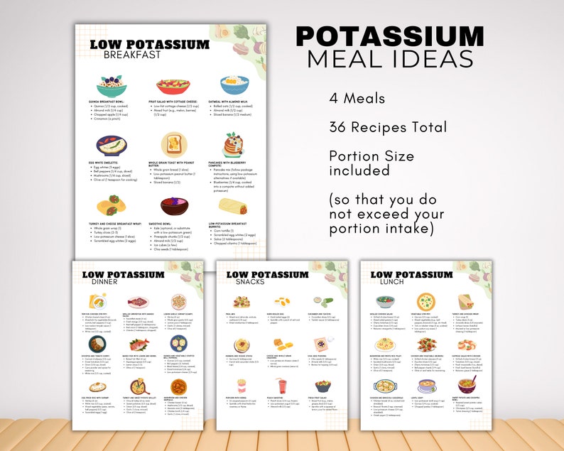 Low Potassium Meal Plan and Grocery List Bundle, Potassium Food List ...