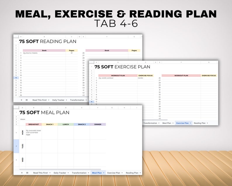 Editable 75 Soft Challenge Tracker Google Sheets, Weight Loss Fitness ...