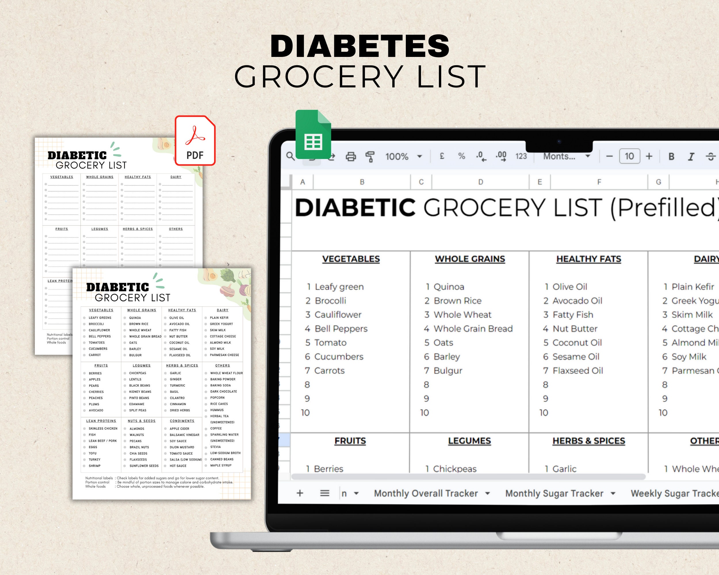 Diabetic Meal Plan Google Sheets and Meal Planner Excel, With Diabetic ...