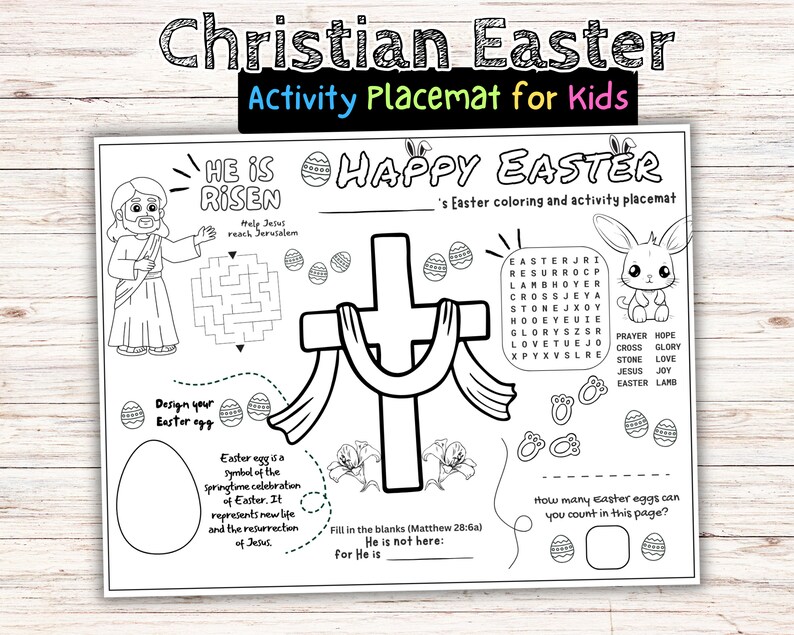 Educational Christian Easter Placemats for Kids, Easter Puzzle for ...