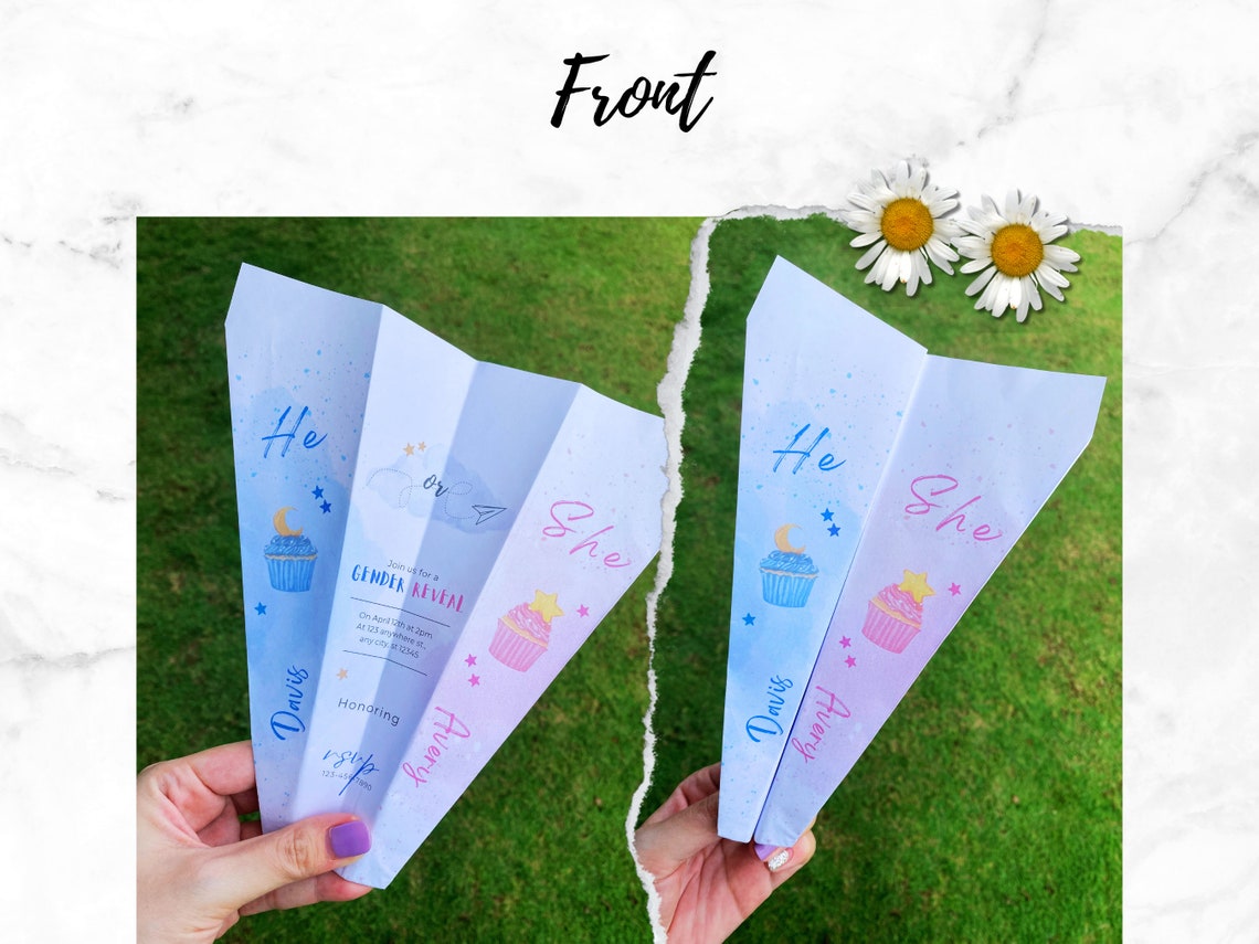 Editable Gender Reveal Paper Airplane Invitation, Gender Reveal ...