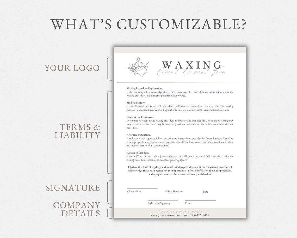 Modern Waxing Consent Form, Esthetician Forms for Liability Waiver and ...